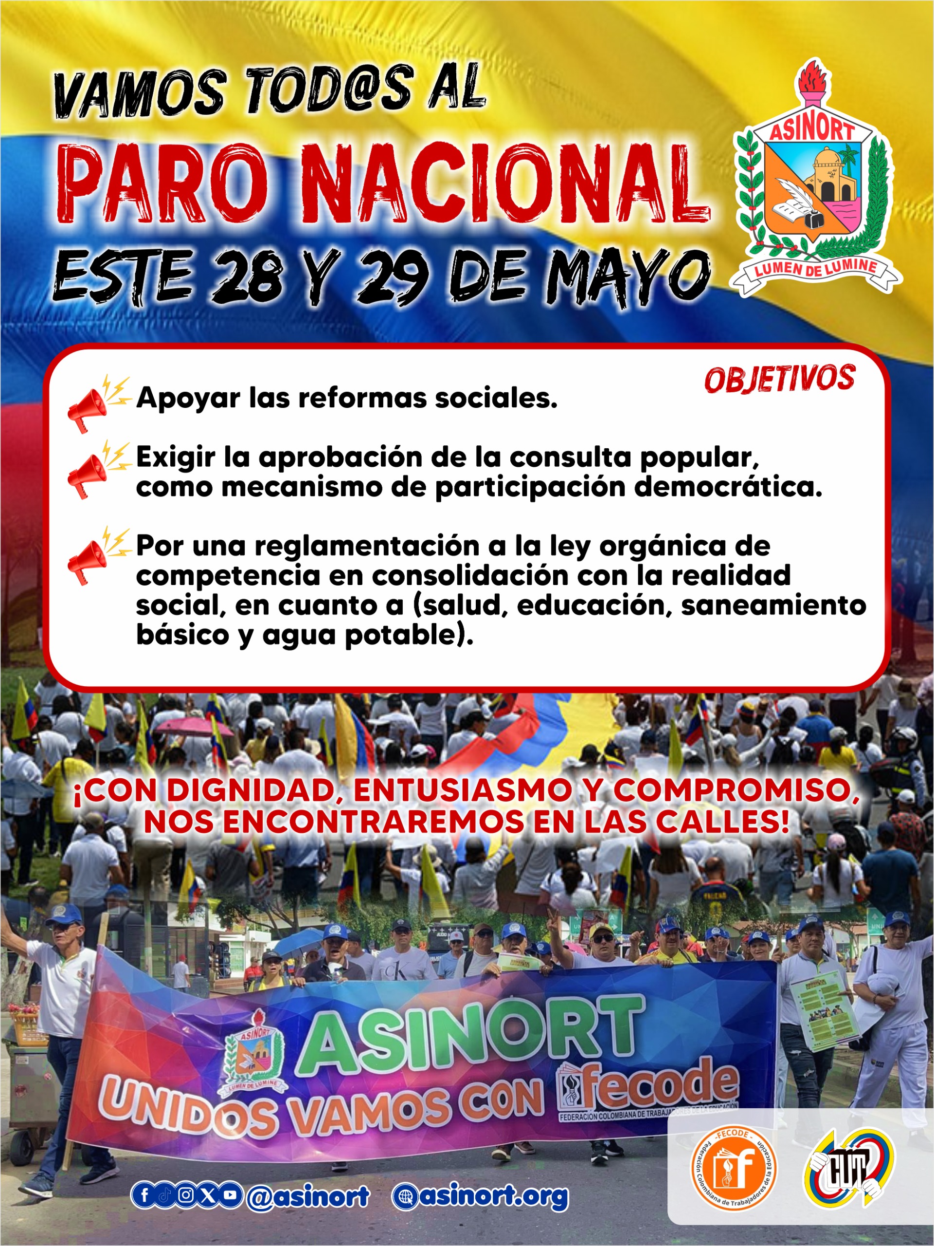VAMOS TODAS Y TODOS AL PARO NACIONAL ESTE 28 Y 29 DE MAYO 2025 – ASINORT